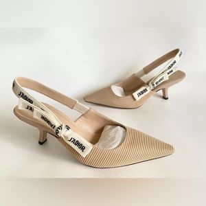 Dior | Shoes | Christian Dior Jadior Fabric Ribbon Beige Kitten Heel ...